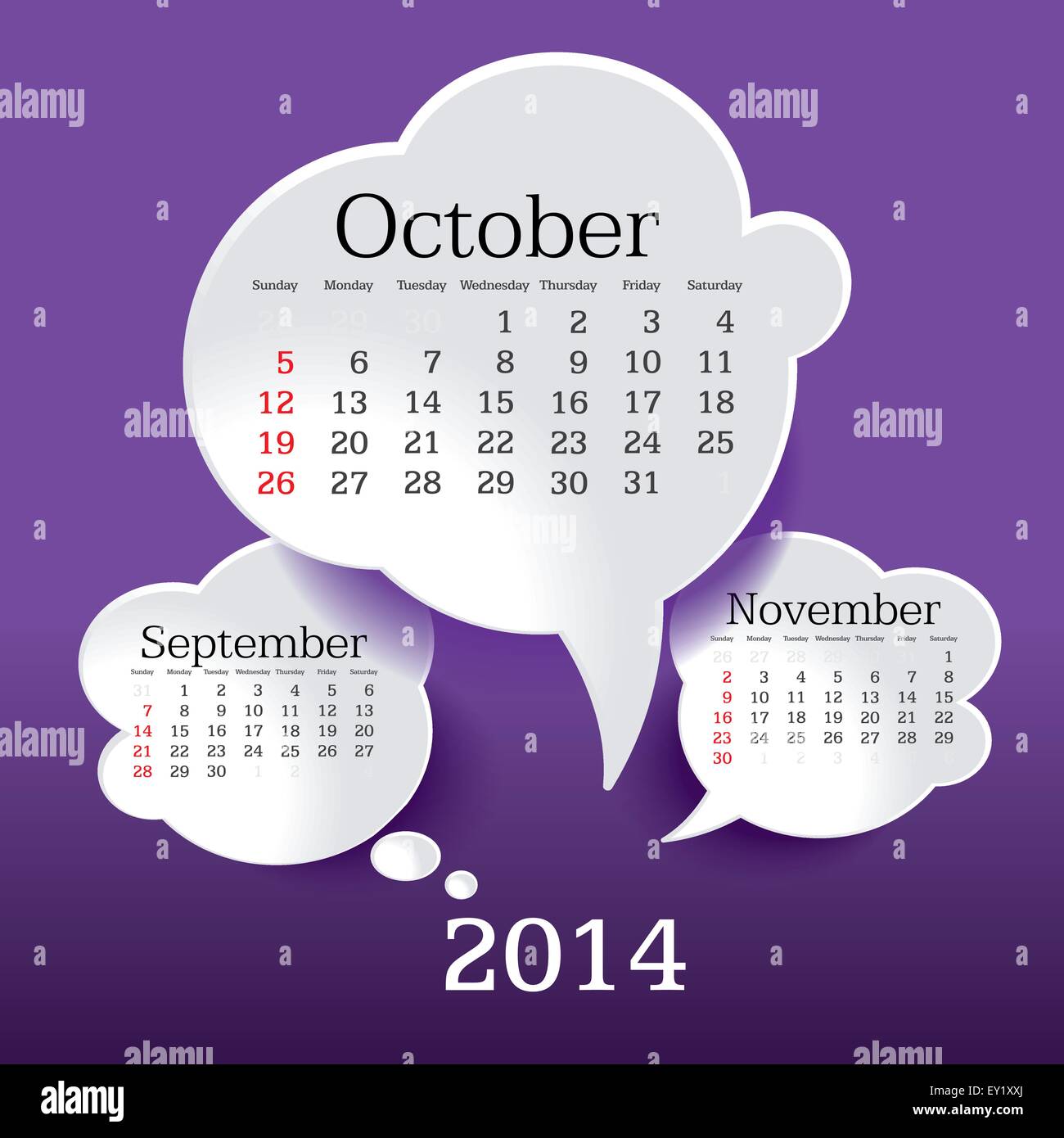 October 2014 bubble speech calendar - vector illustration Stock Vector ...
