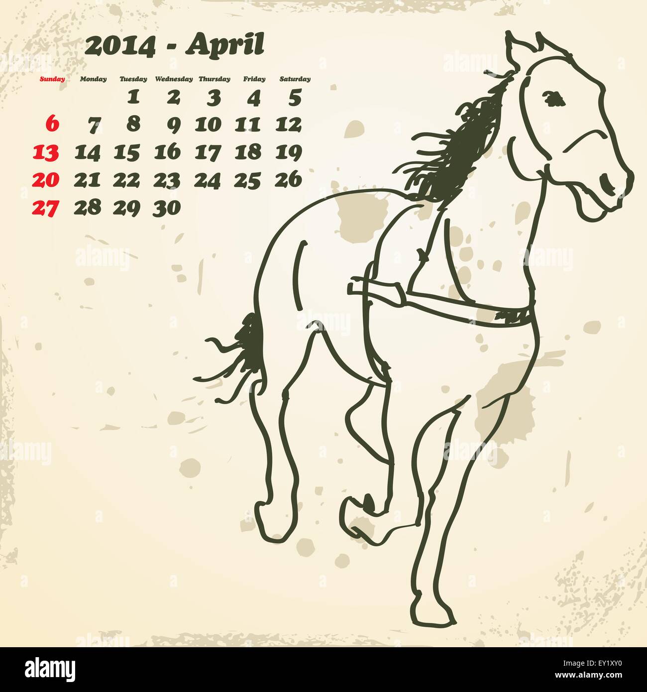 April 2014 hand drawn horse calendar - vector illustration Stock Vector ...