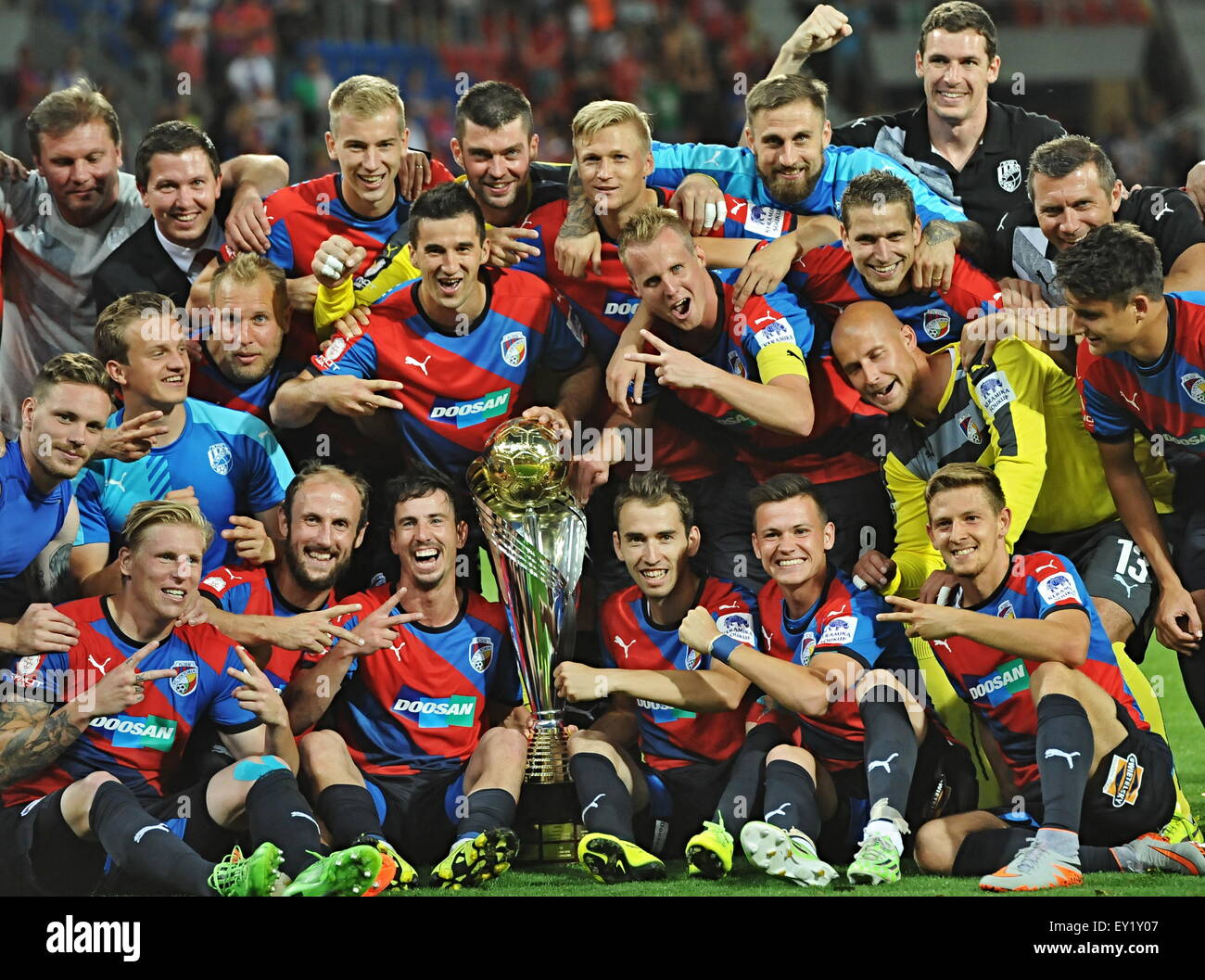 Football players of Viktoria Plzen team celebrate victory of the Super ...