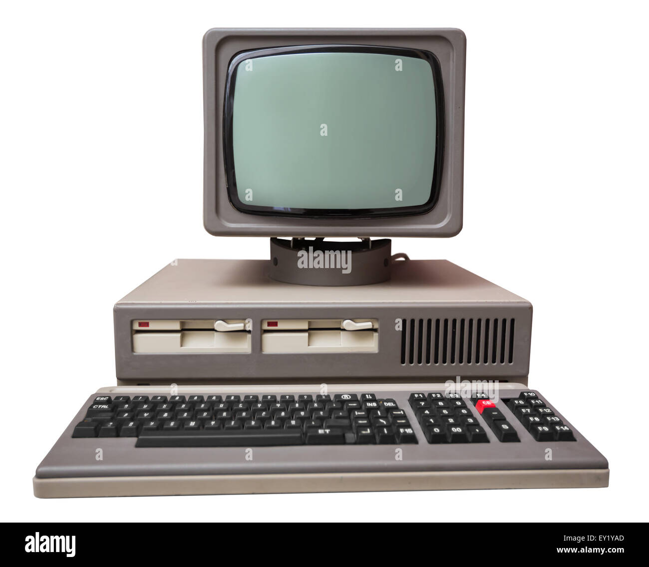 Old gray computer isolated on a white background Stock Photo - Alamy