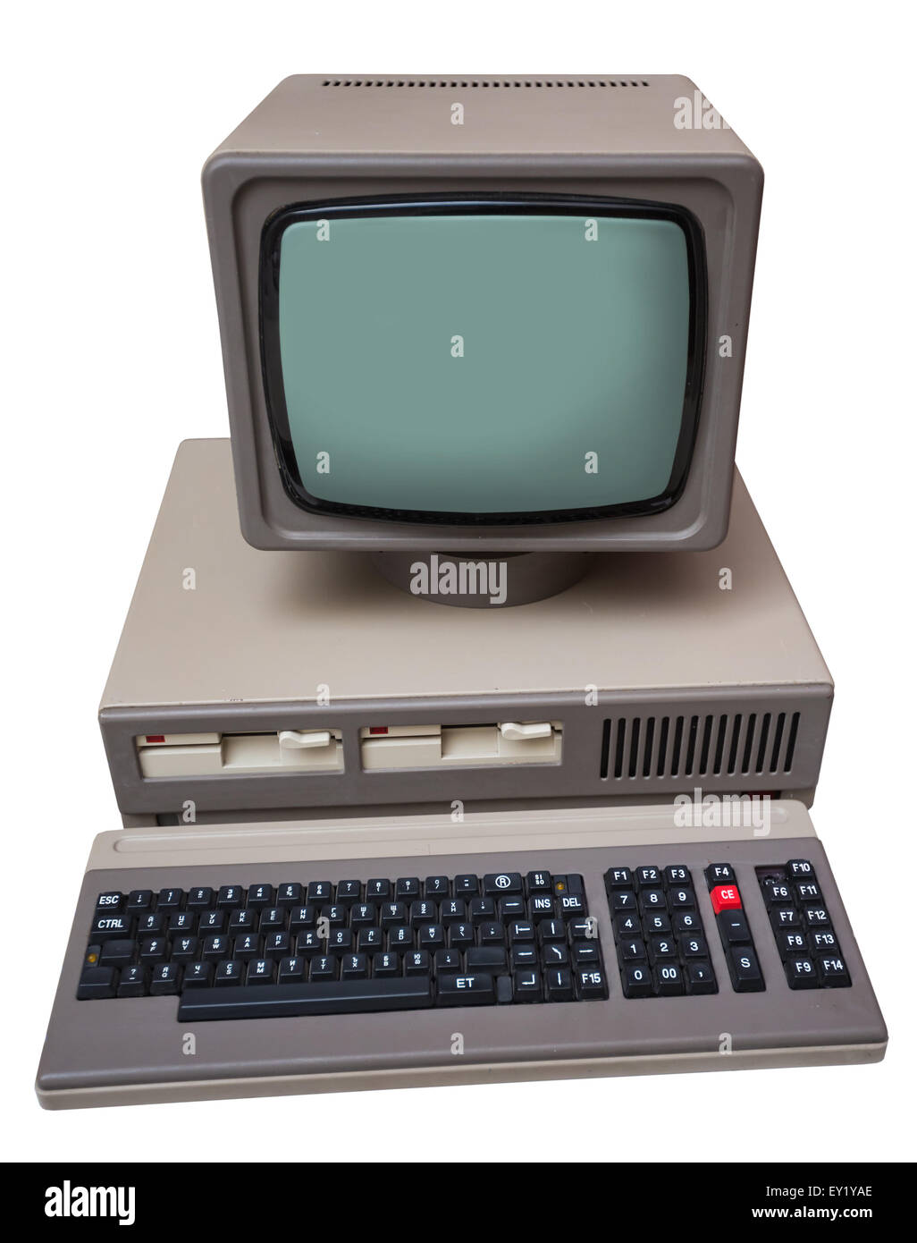Old gray computer isolated on a white background Stock Photo - Alamy
