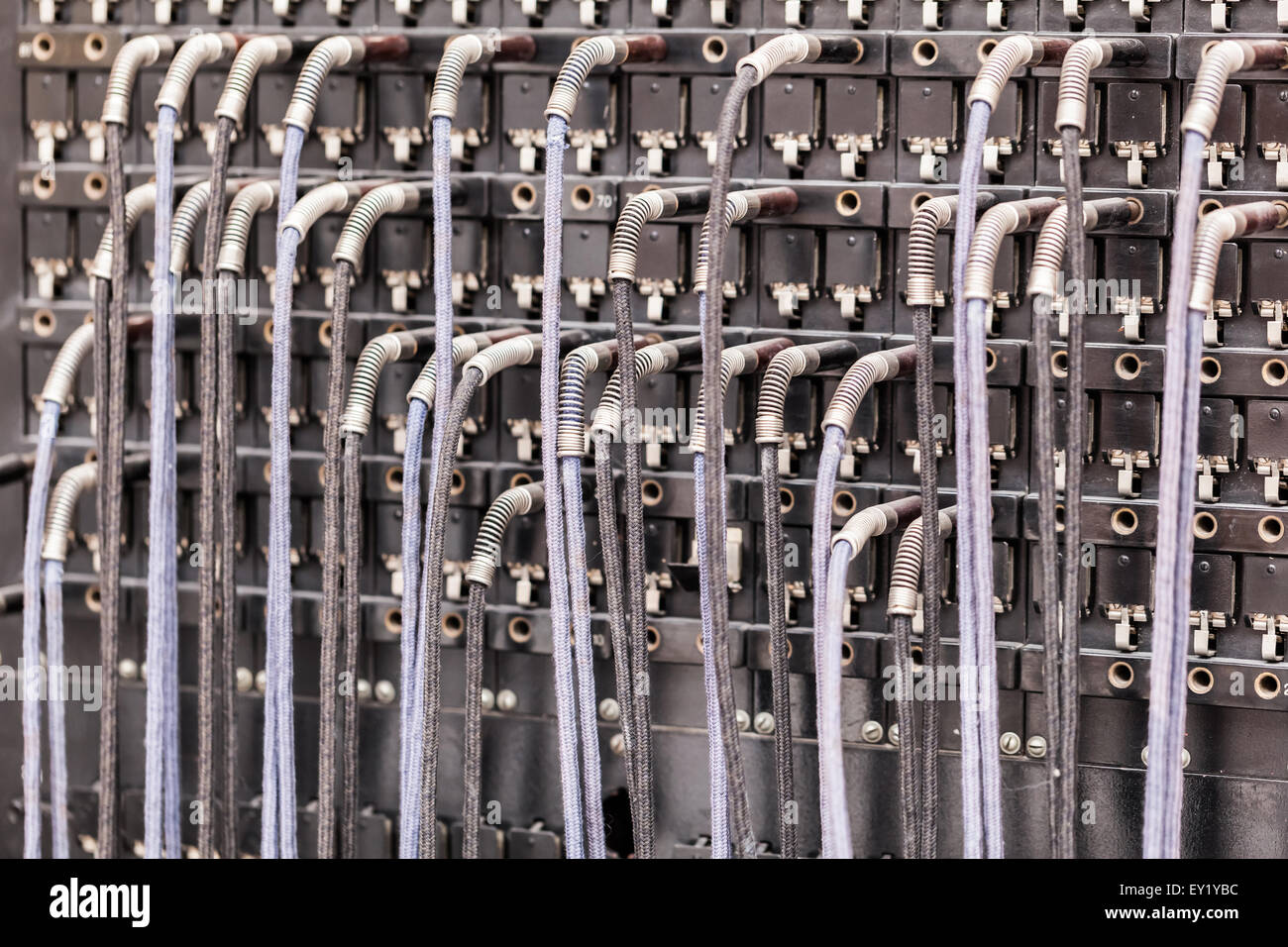vintage telephone station with the cables closeup Stock Photo - Alamy