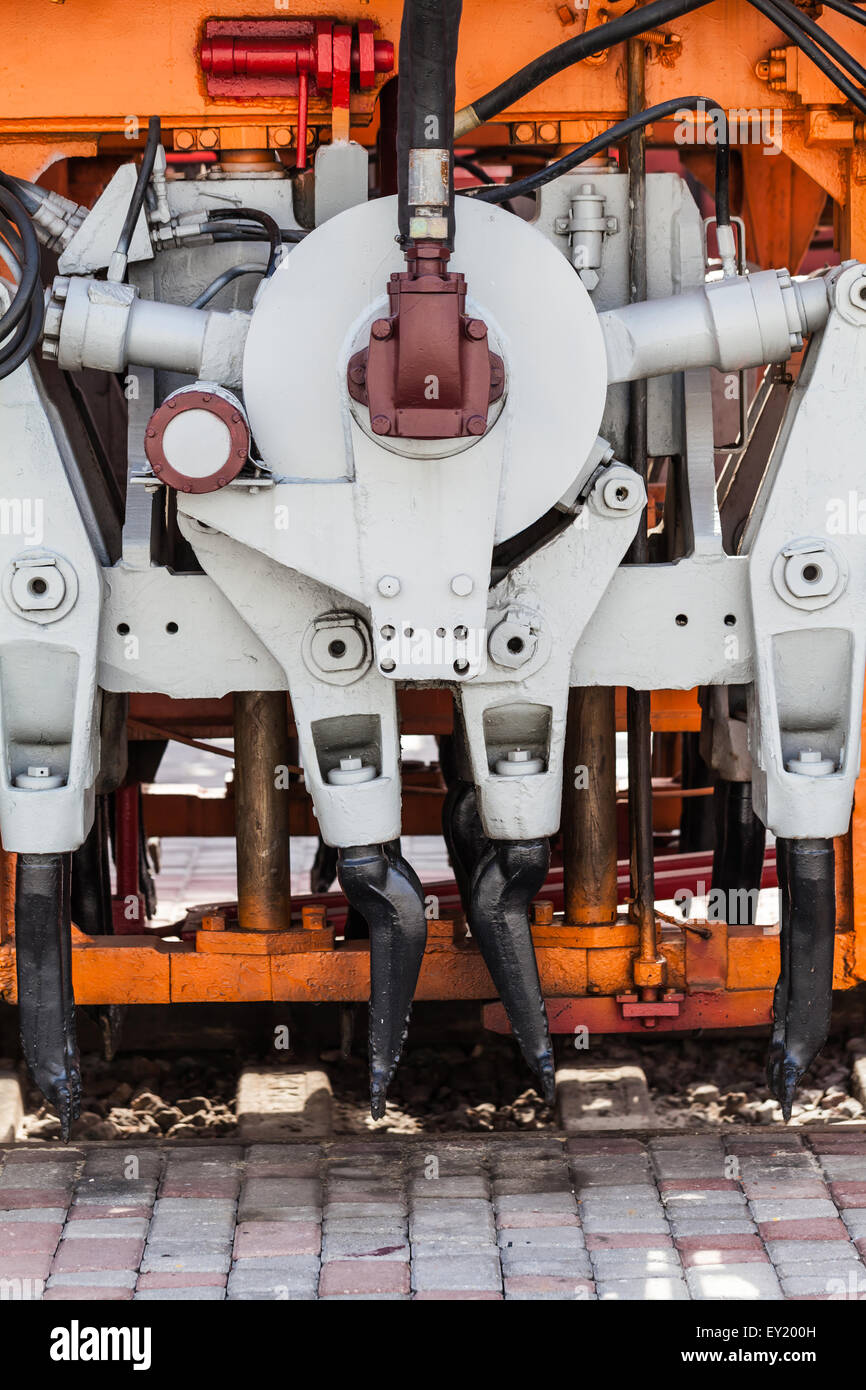 Old mechanism repair and construction of the train closeup Stock Photo ...