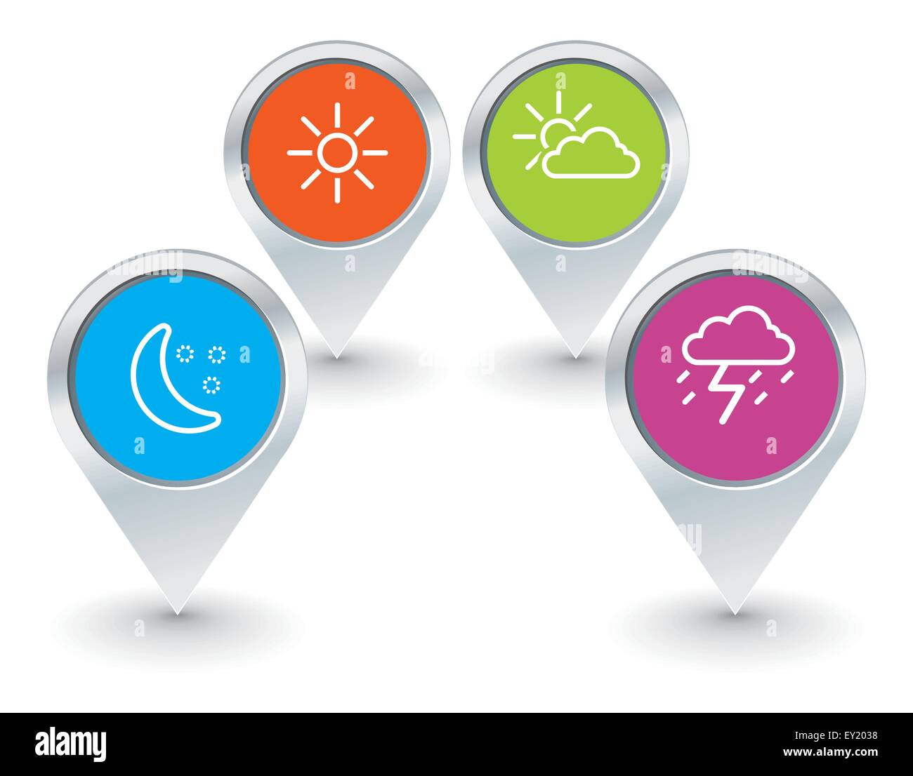 set of map pointers with weather icons - vector illustration Stock ...