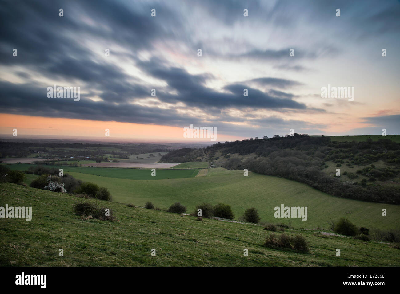 Stunning Spring sunrise over English countryside landscape escarpment ...