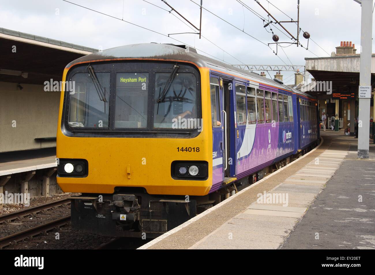 Class 144 Pacer diesel multiple unit train at platform 1 at Carnforth ...