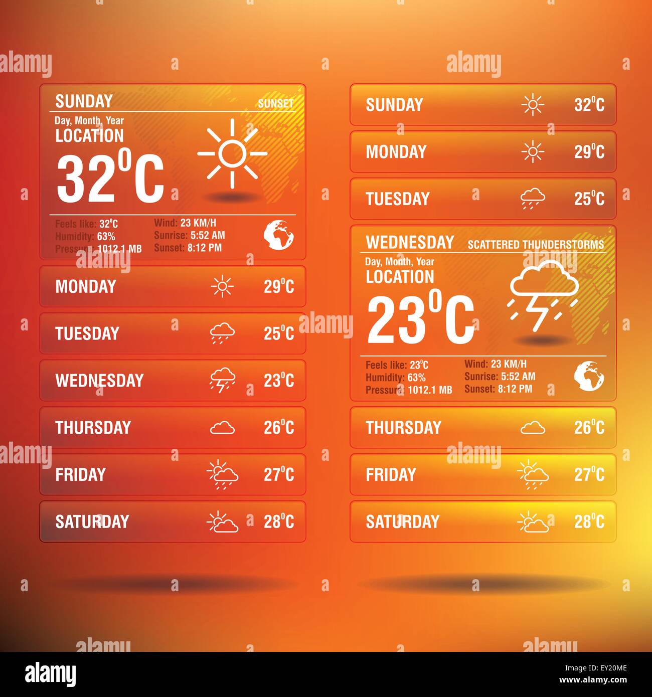 Weather widget app for mobile - vector illustration Stock Vector Image ...