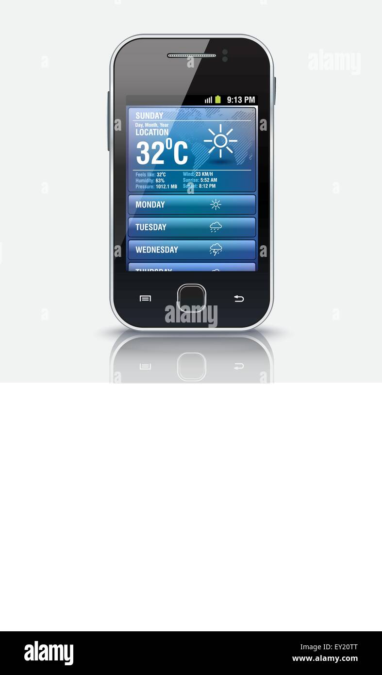 Mobile phone with Weather widget app, eps 10 - vector illustration ...