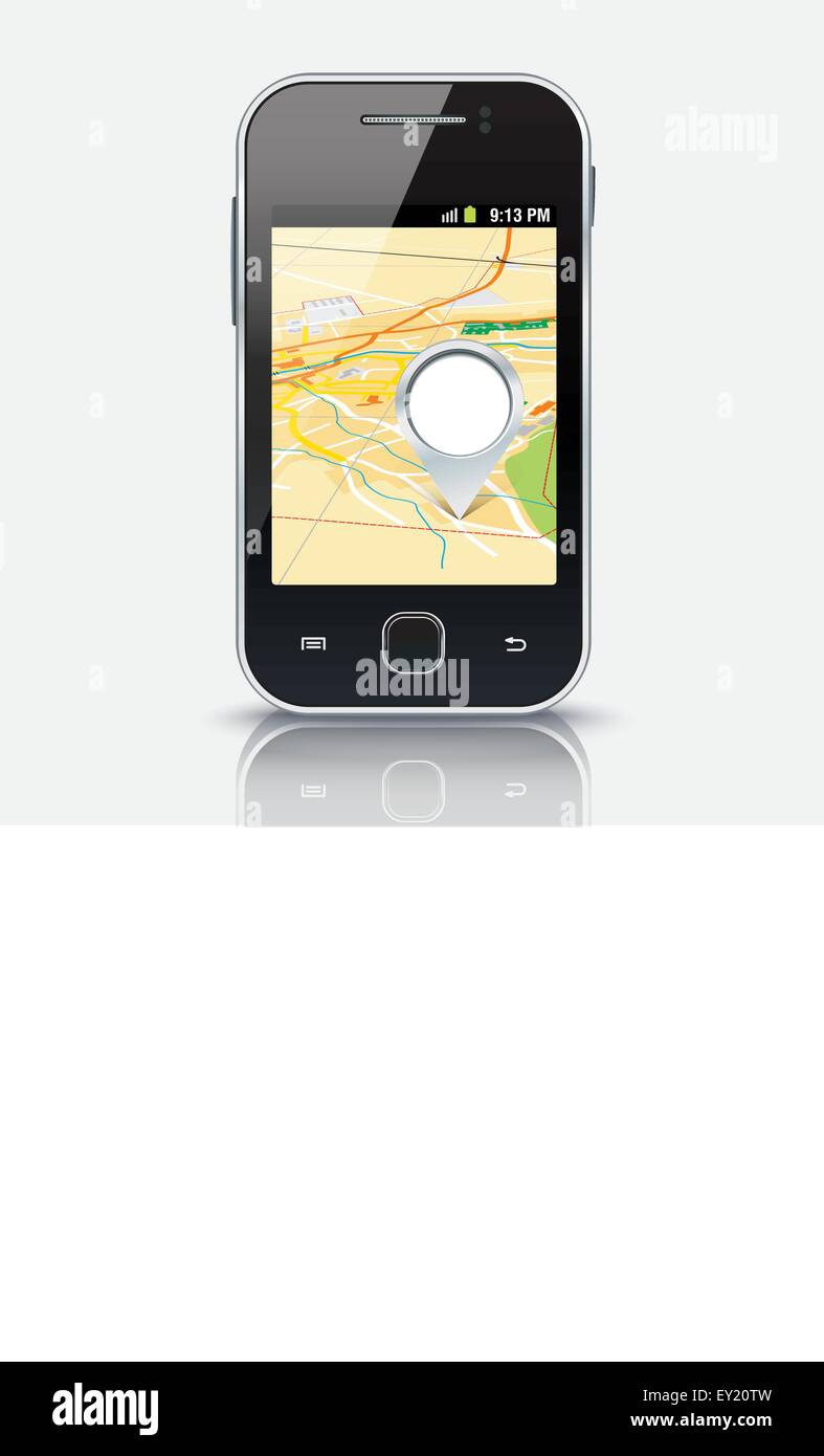 Mobile phone with map and pin, eps 10 - vector illustration Stock ...