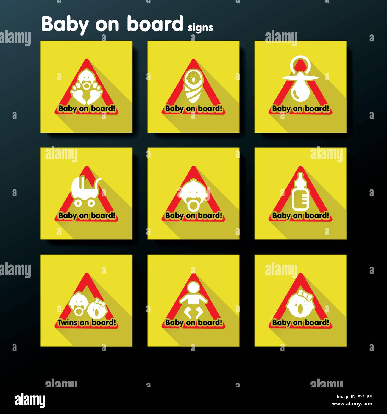 Flat baby on board sign set - vector illustration Stock Vector Image ...
