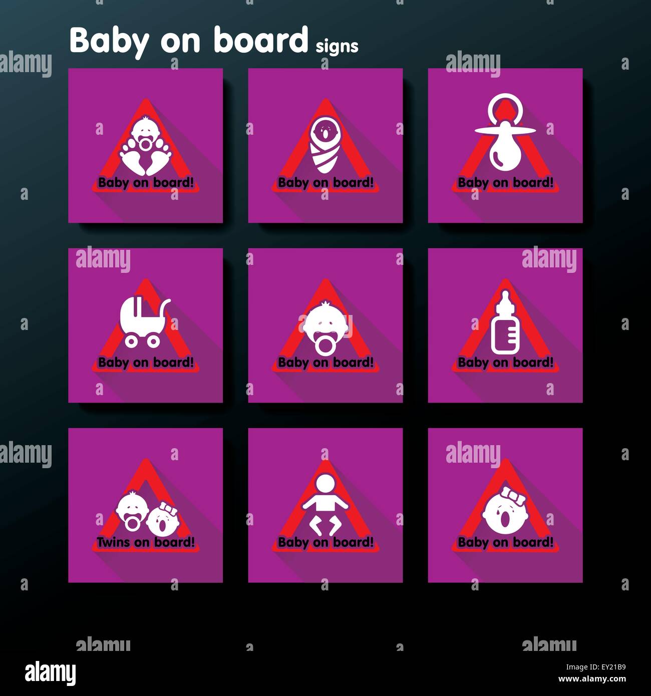 Flat baby on board sign set - vector illustration Stock Vector Image ...