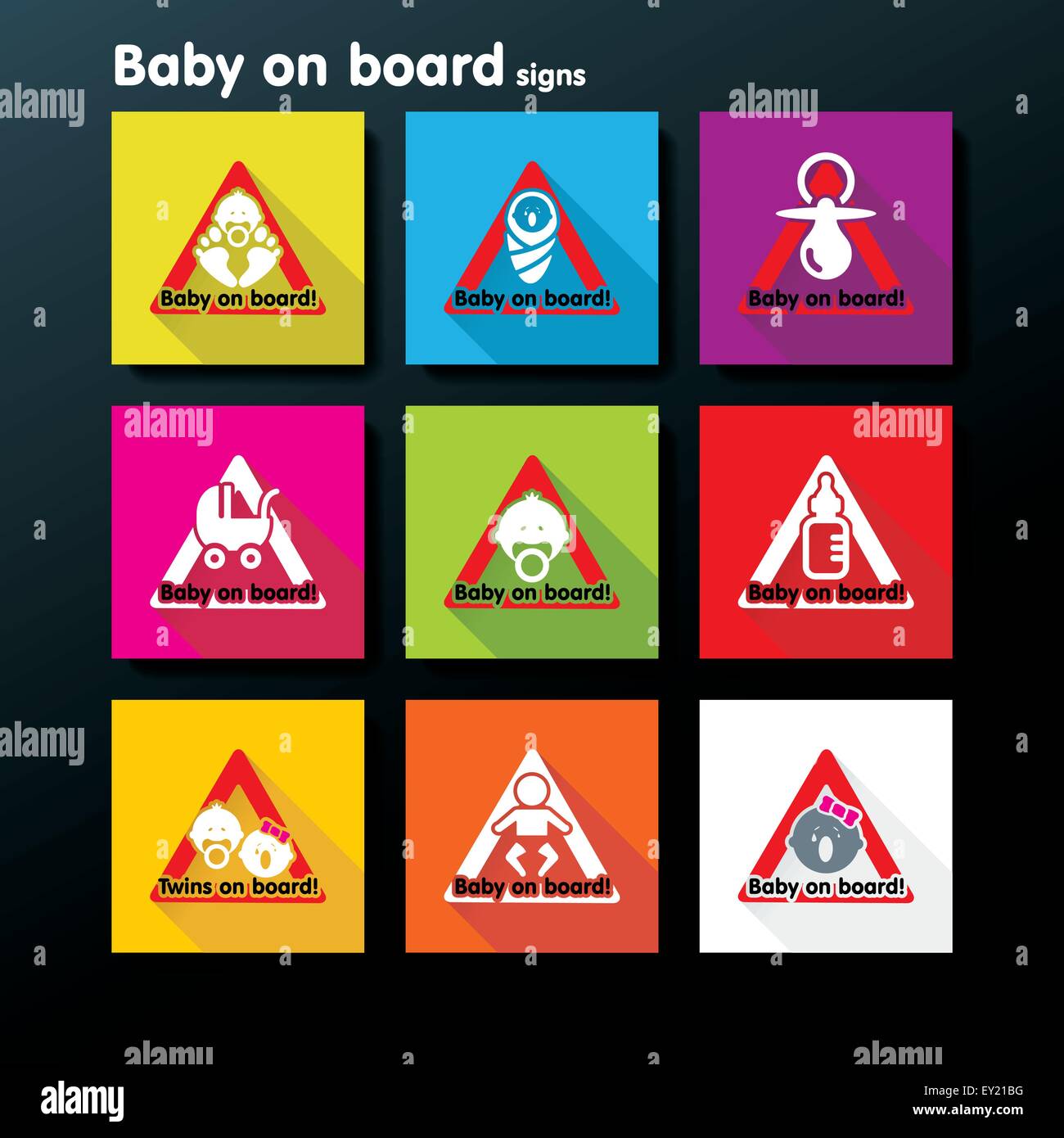 Flat baby on board sign set - vector illustration Stock Vector Image ...