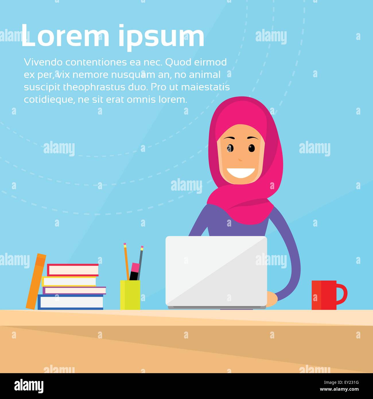 Arabic Businesswoman Laptop Desk Working Computer Stock Vector Image ...