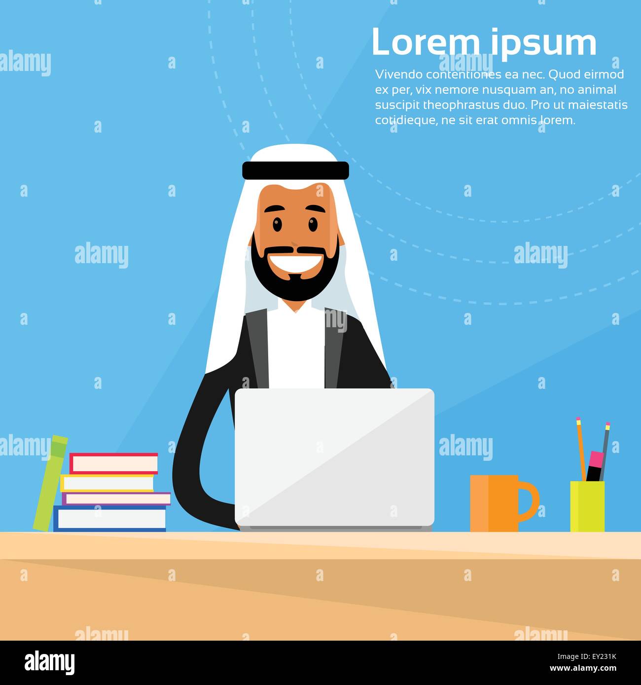Arabic Businessman Sitting Office Desk Working Laptop Computer Stock ...