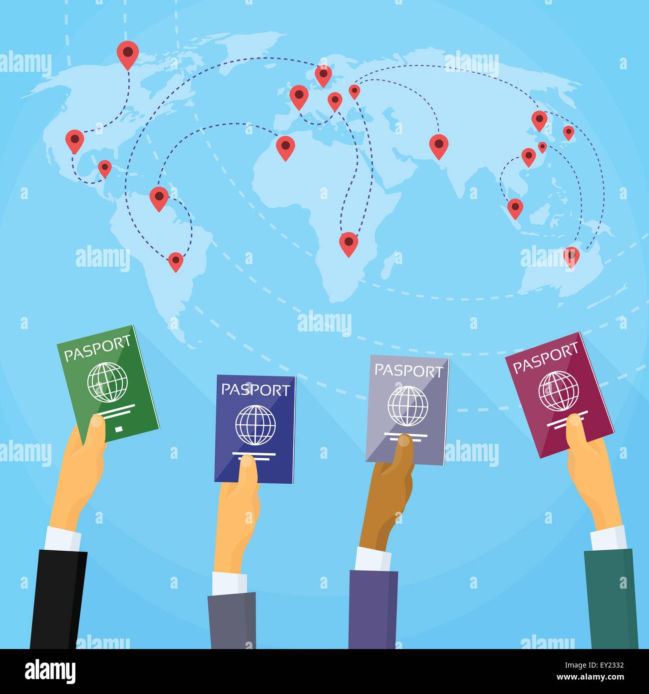 Passport Hand Travel Document World Map Flat Vector Stock Vector Image ...