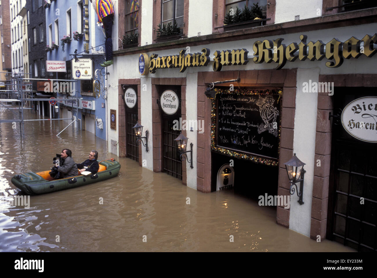 Europe, Germany, Cologne, flood of the river Rhine January 1995, the ...