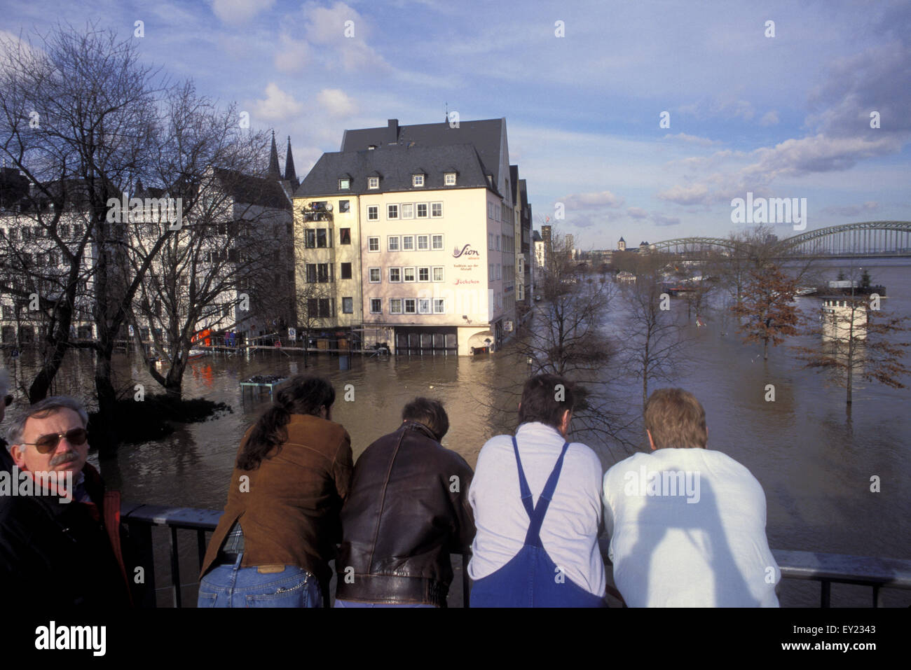 Europe, Germany, Cologne, flood of the river Rhine in January 1995 ...