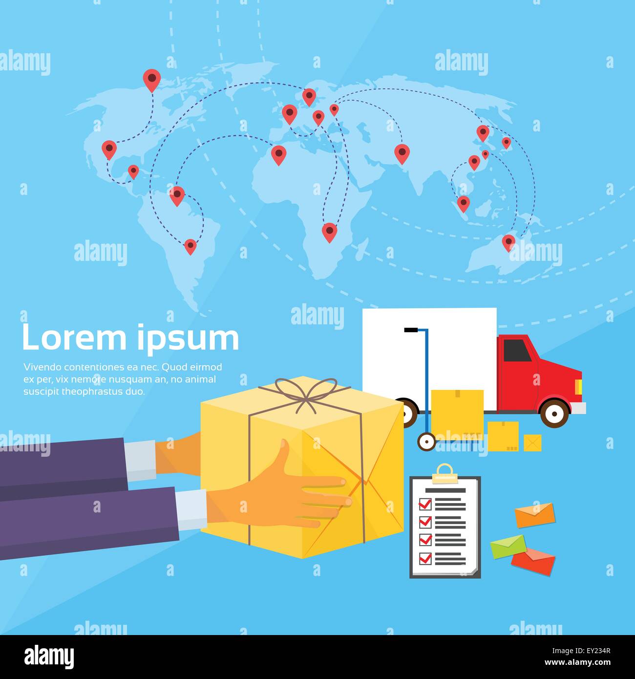 Delivery Service Package Box World Map Flat Vector Stock Vector Image ...