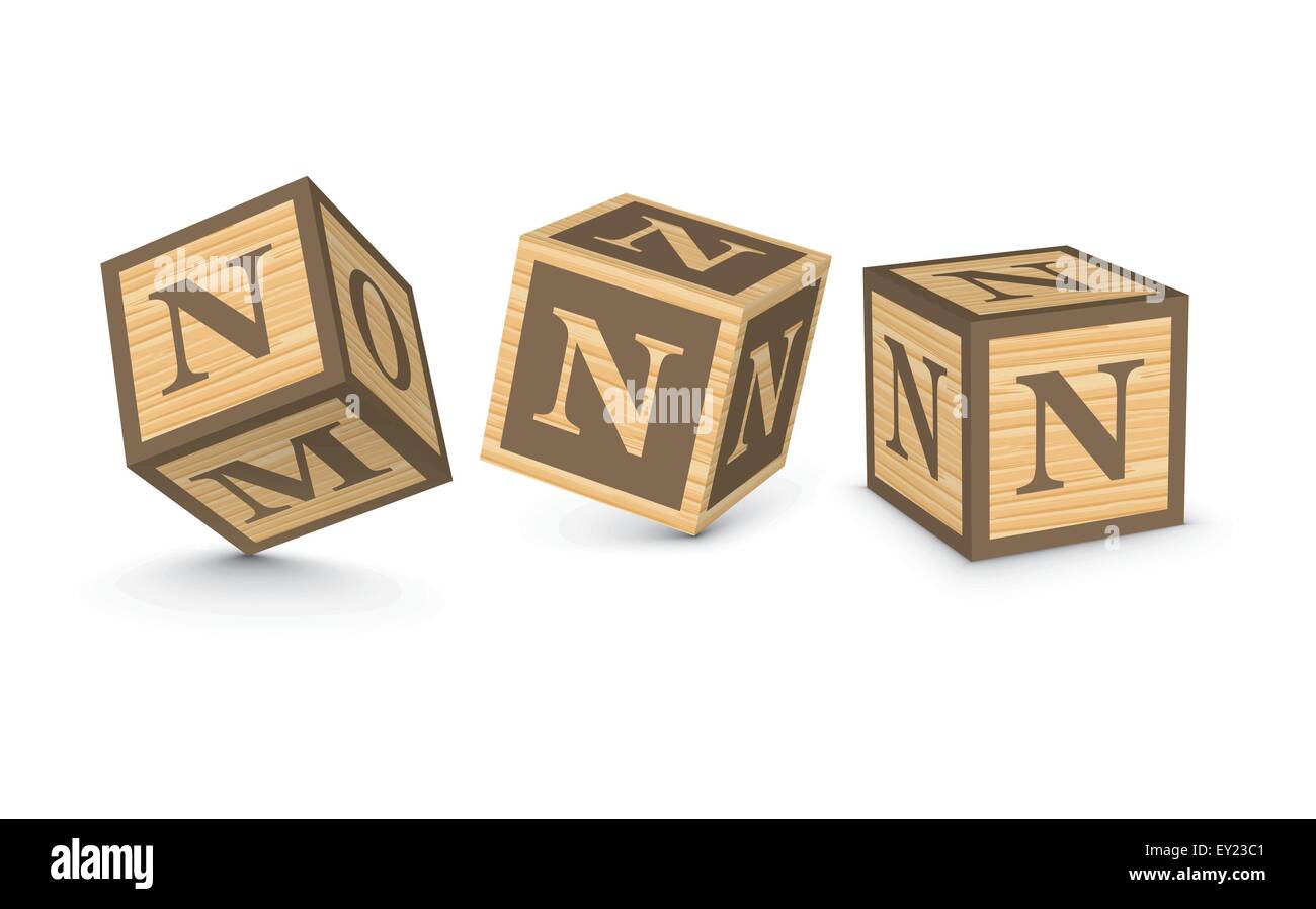 Letter N wooden alphabet blocks - vector illustration Stock Vector ...