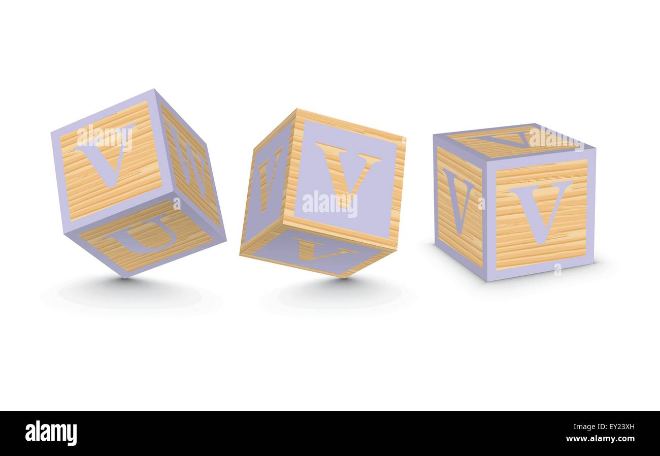 Letter V wooden alphabet blocks - vector illustration Stock Vector ...