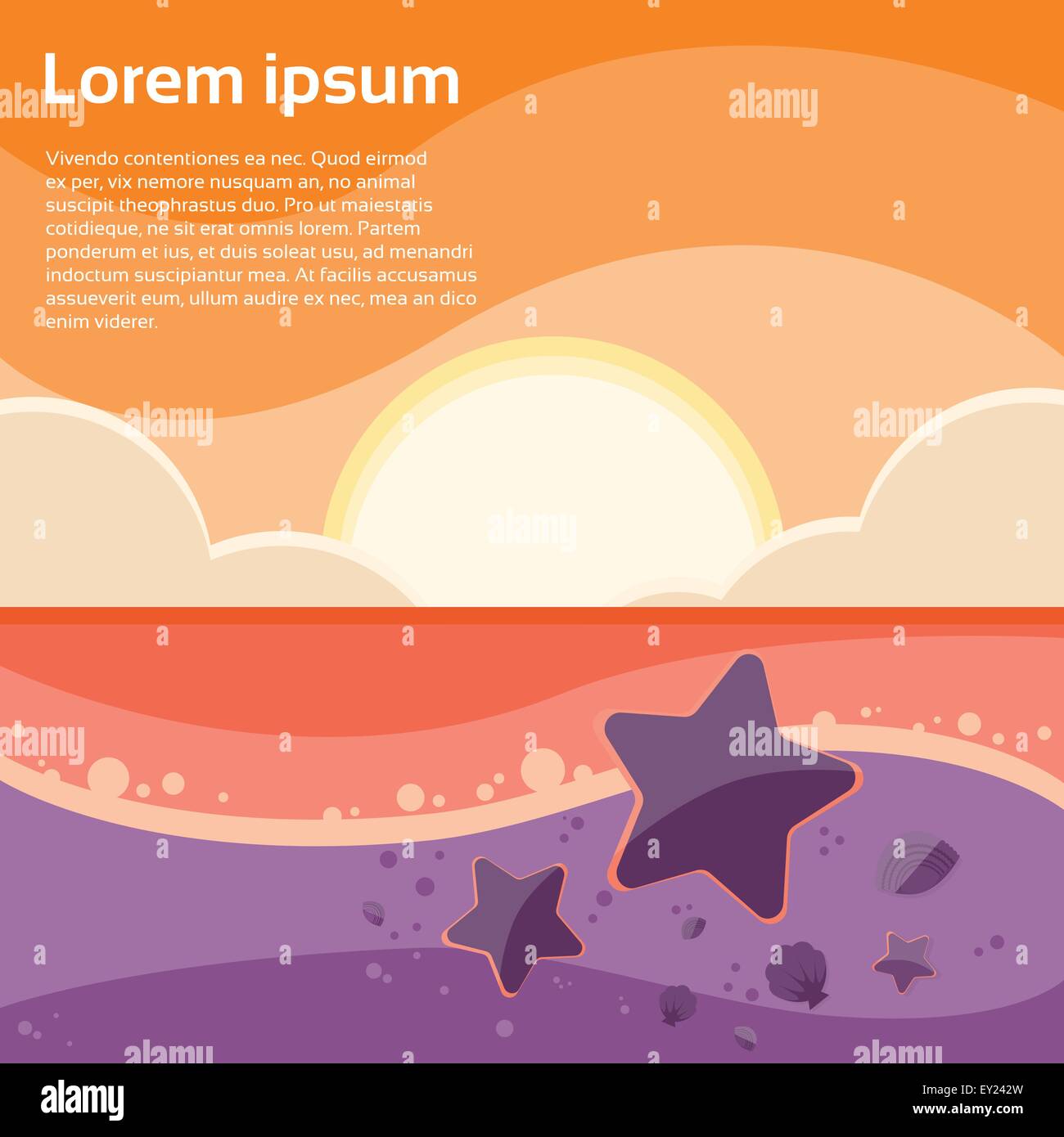 Summer Marine Beach Sunset Sand Sea Star Starfish Stock Vector Image ...