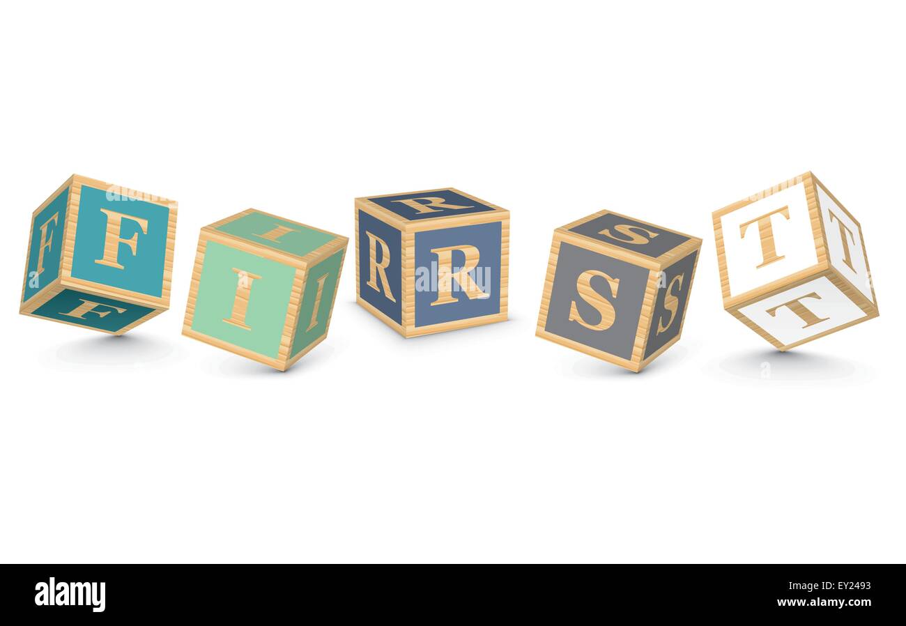 FIRST written with alphabet blocks - vector illustration Stock Vector ...