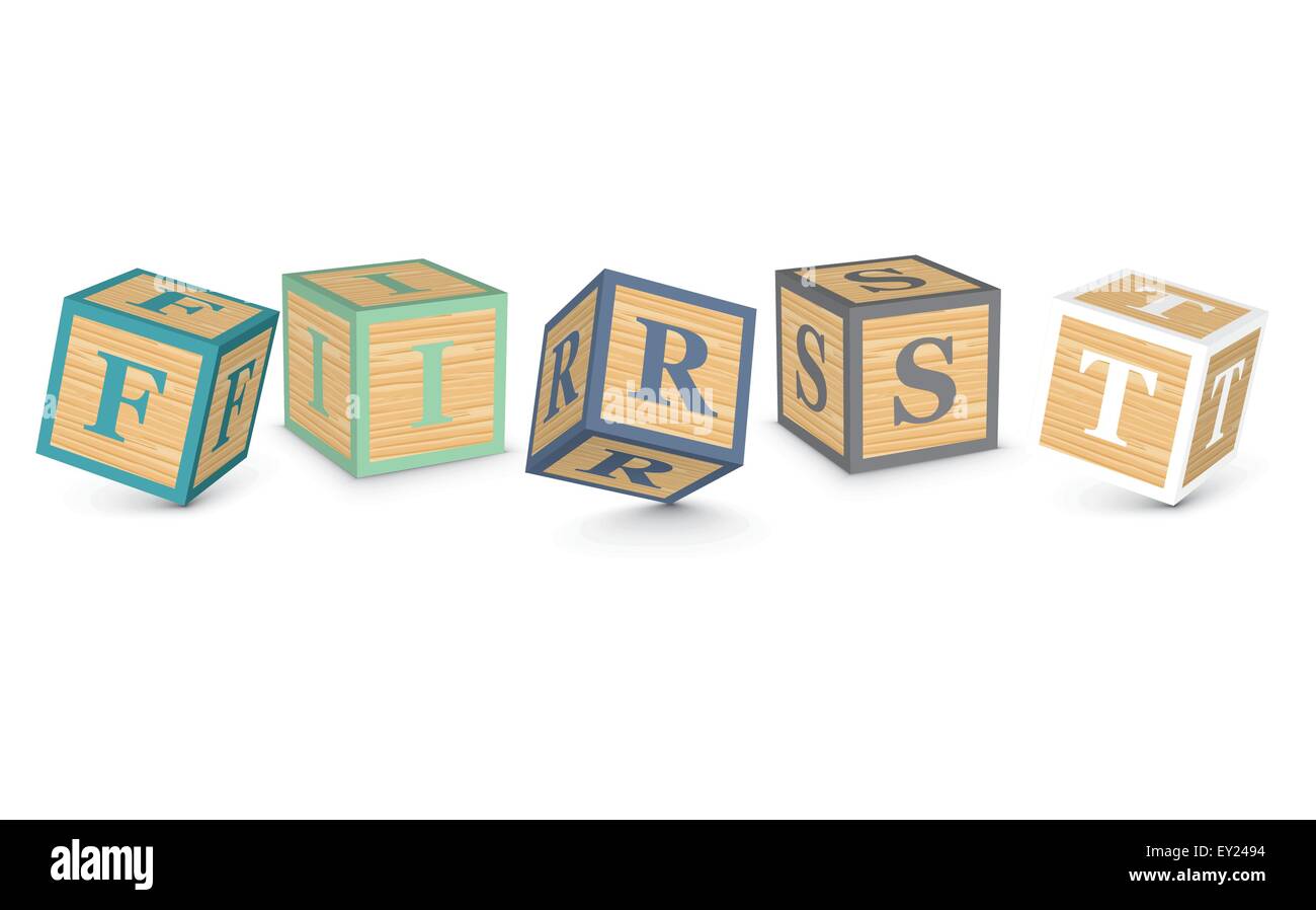 FIRST written with alphabet blocks - vector illustration Stock Vector ...