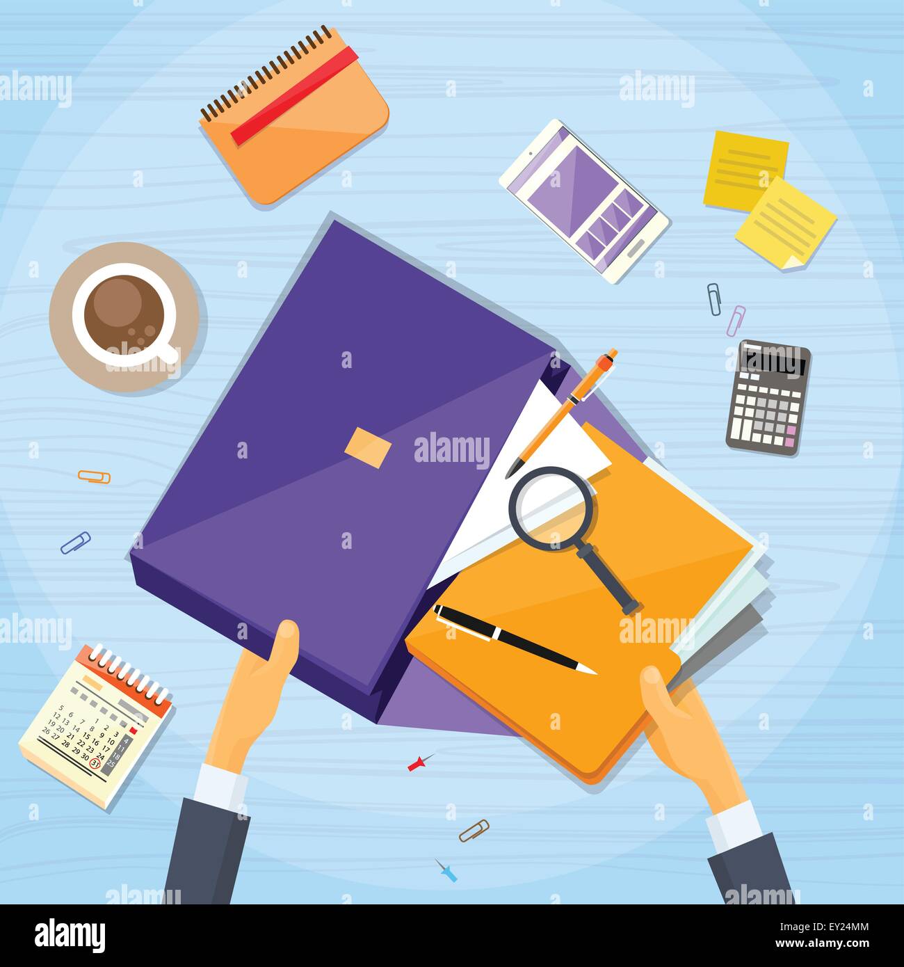 Businessman Hand Work Stuff Briefcase Desk Business Stock Vector Image ...