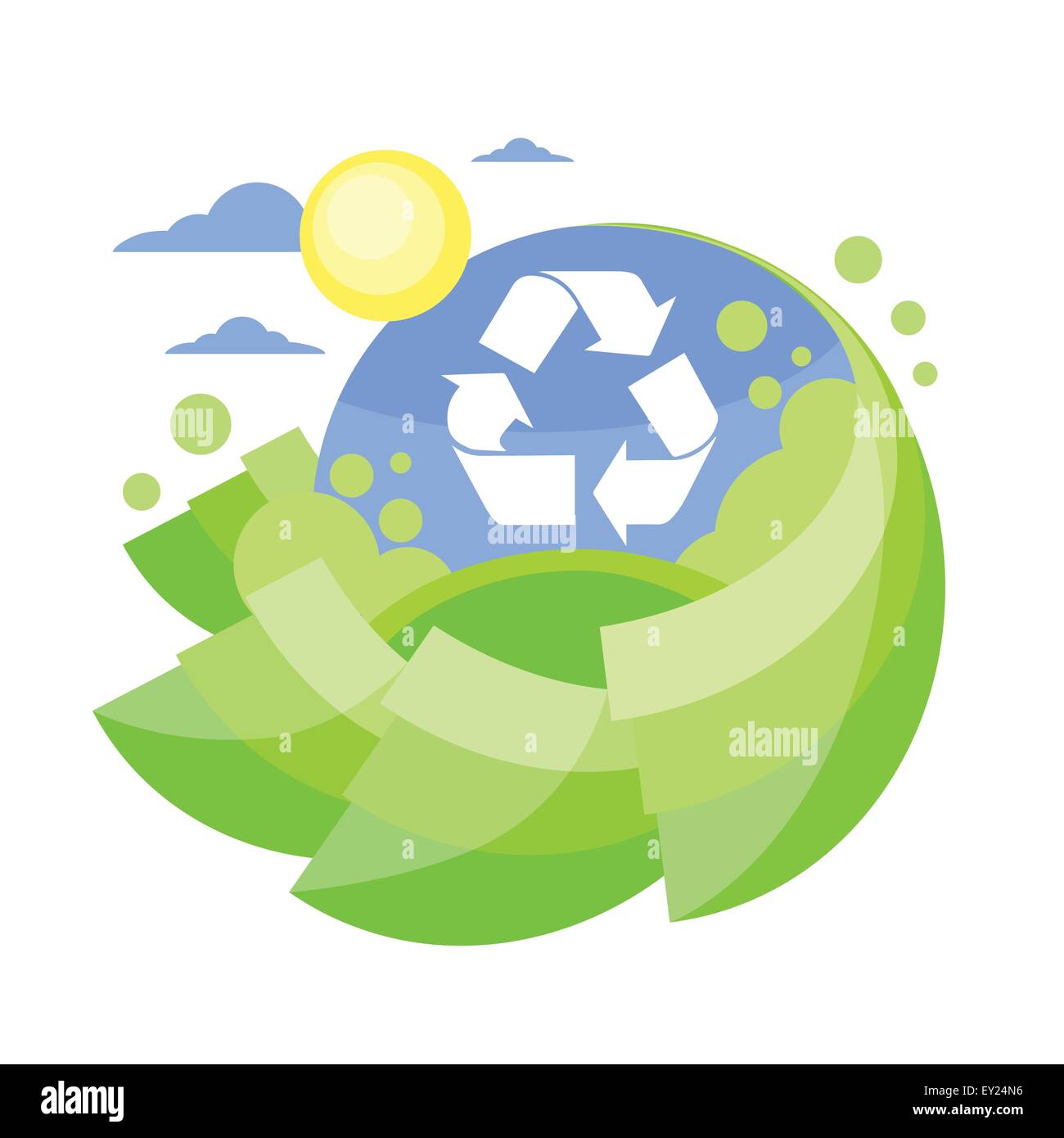 Recycle Sign Green Tree Flat Eco Icon Blue Sky Circle Banner Stock ...