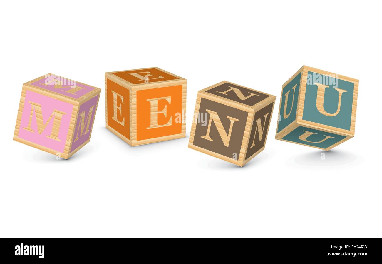 MENU written with alphabet blocks - vector illustration Stock Vector ...