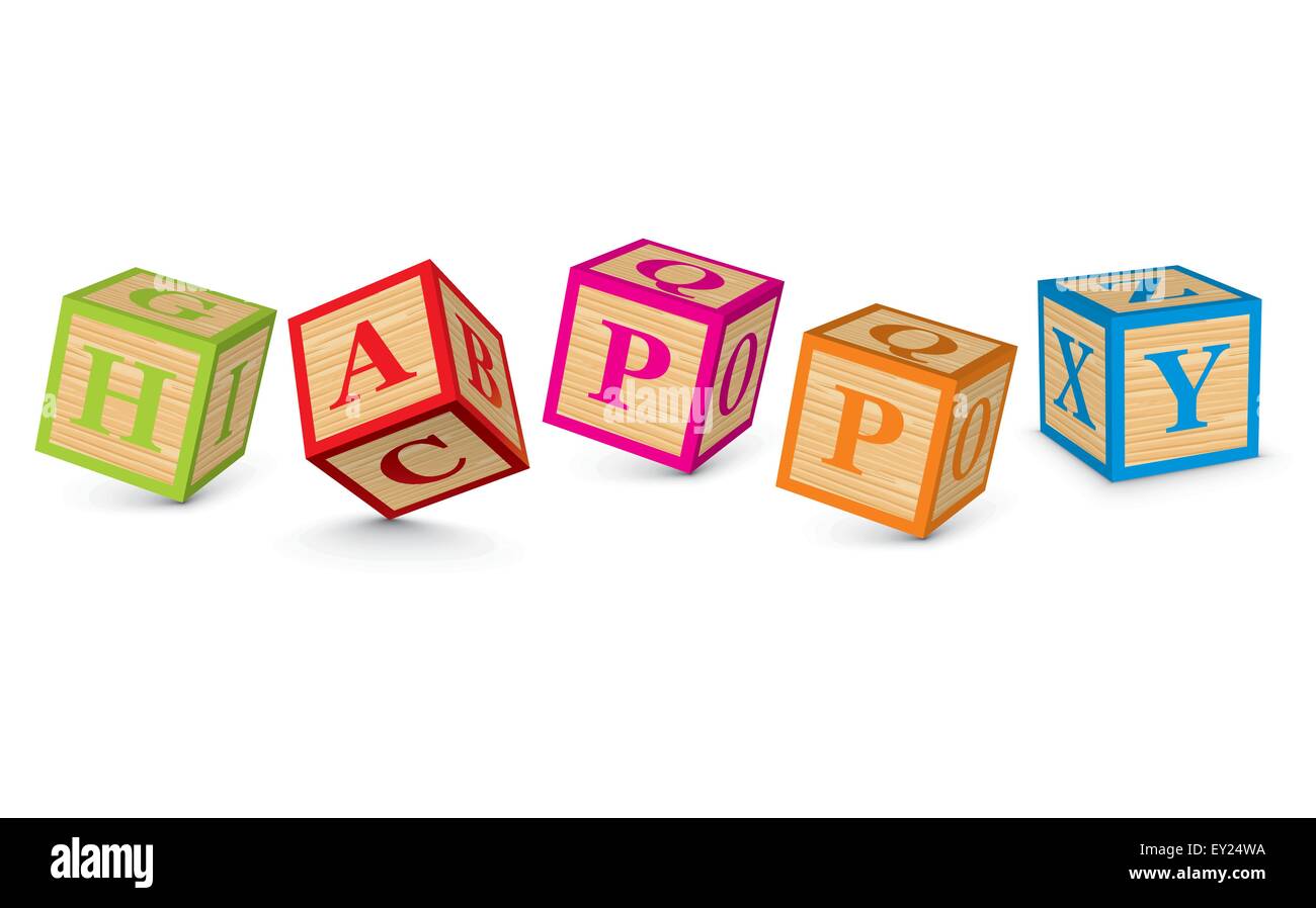 HAPPY written with alphabet blocks - vector illustration Stock Vector ...