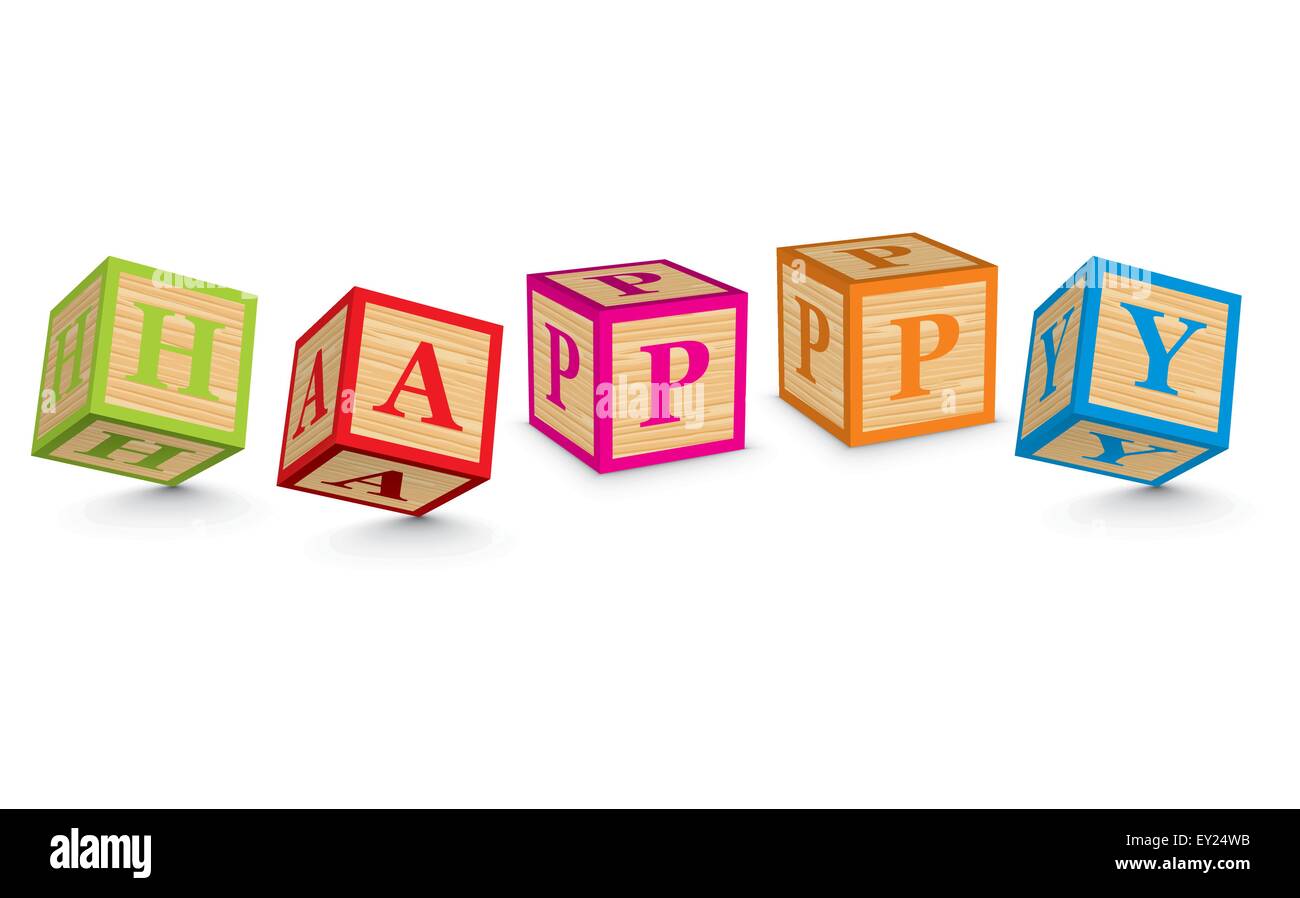 HAPPY written with alphabet blocks - vector illustration Stock Vector ...