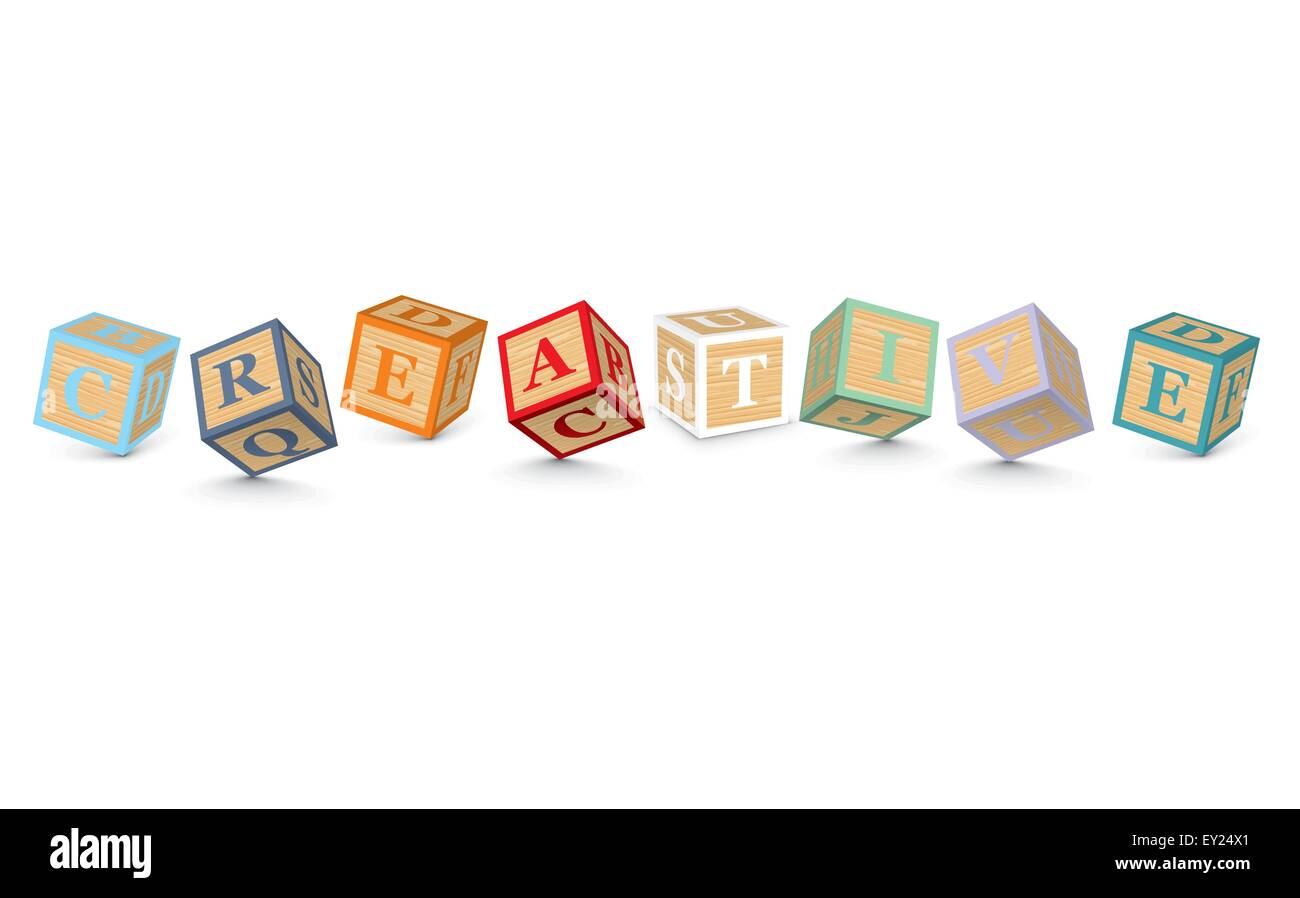 CREATIVE written with alphabet blocks - vector illustration Stock ...