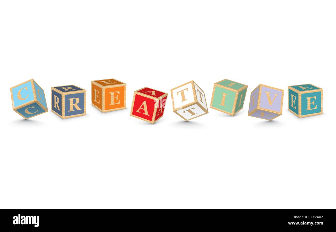 CREATIVE written with alphabet blocks - vector illustration Stock ...