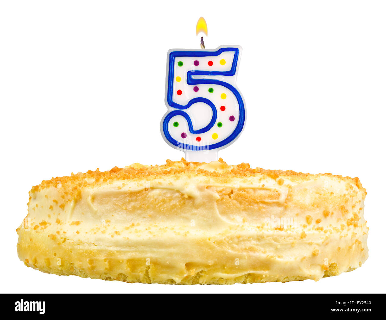 birthday cake with candles number five isolated on white Stock Photo ...