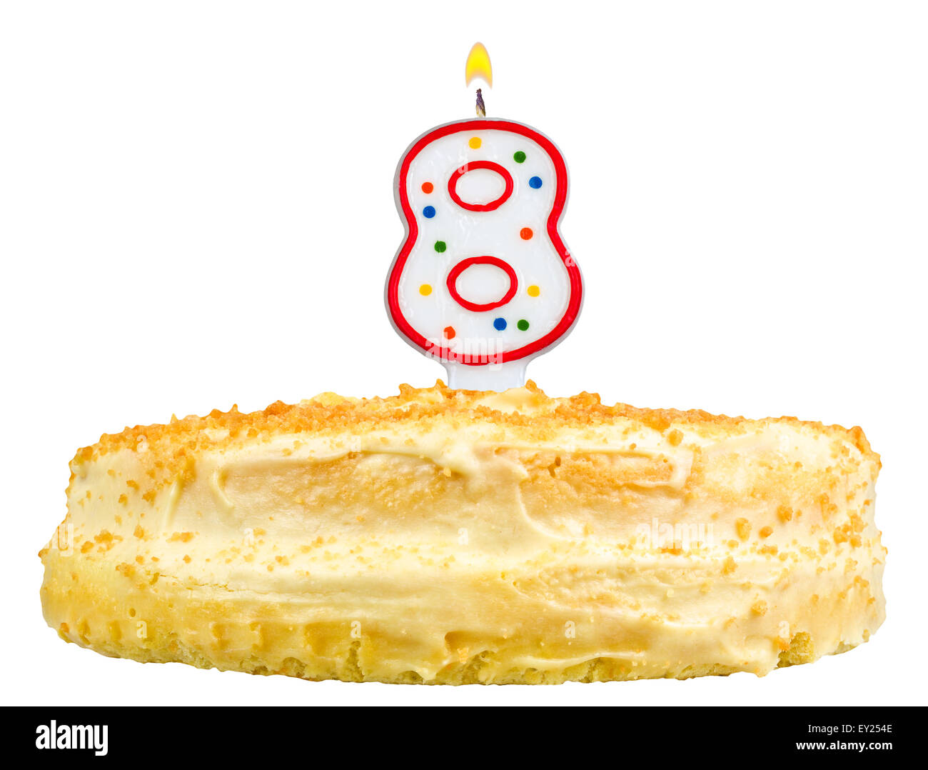 birthday cake with candles number eight isolated on white Stock Photo ...