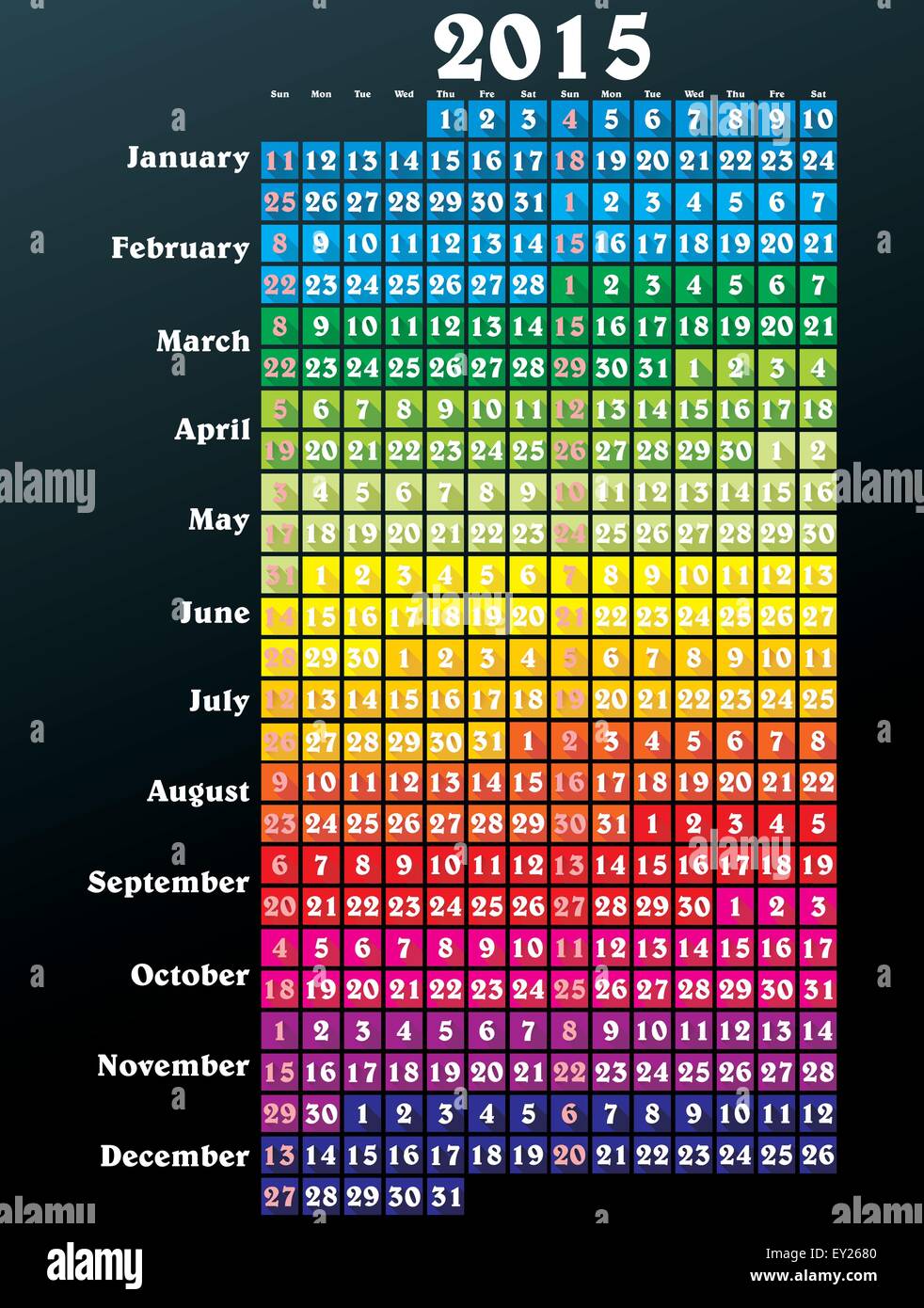2015 calendar with flat numbers and long shadows - vector illustration ...