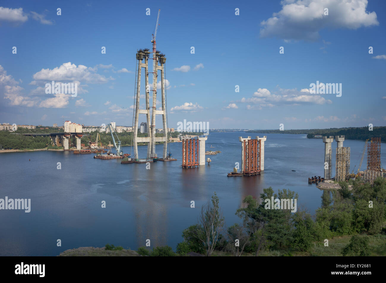 construction of a bridge over the river Stock Photo - Alamy