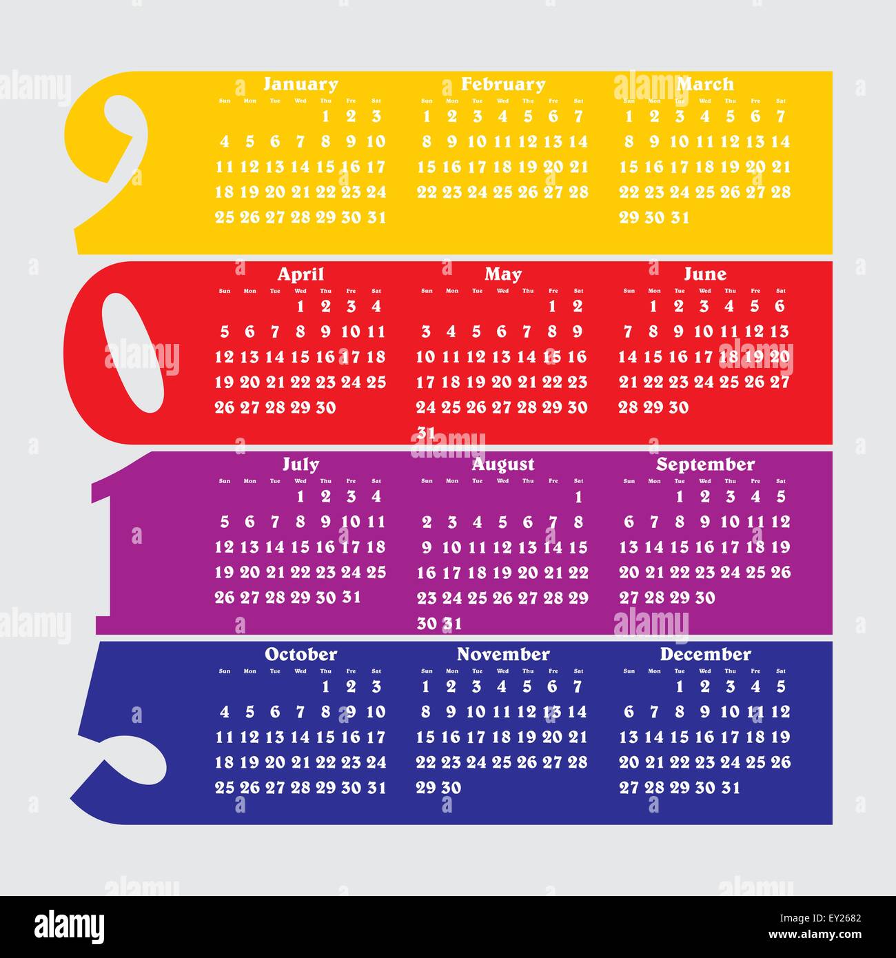 2015 calendar with flat numbers and long shadows - vector illustration ...