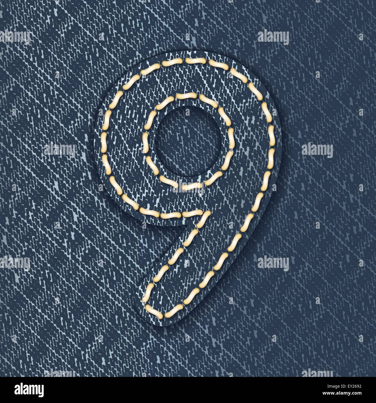 Number 9 made from jeans fabric - vector illustration Stock Vector ...
