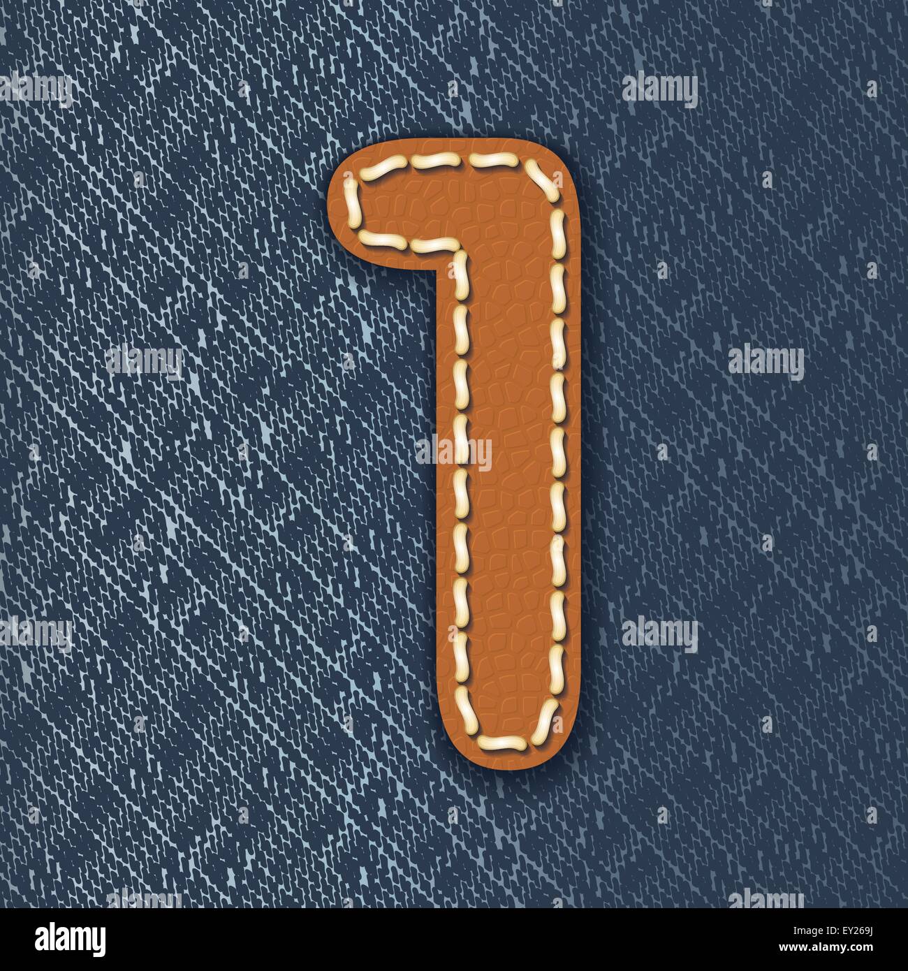 Number 1 made from leather on jeans background - vector illustration ...
