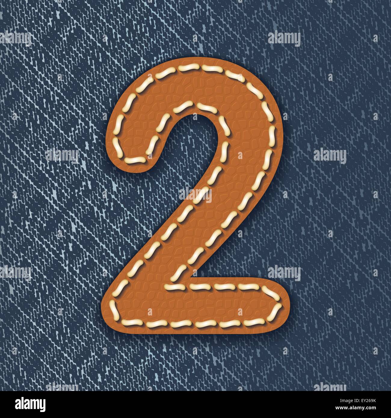 Number 2 made from leather on jeans background - vector illustration ...