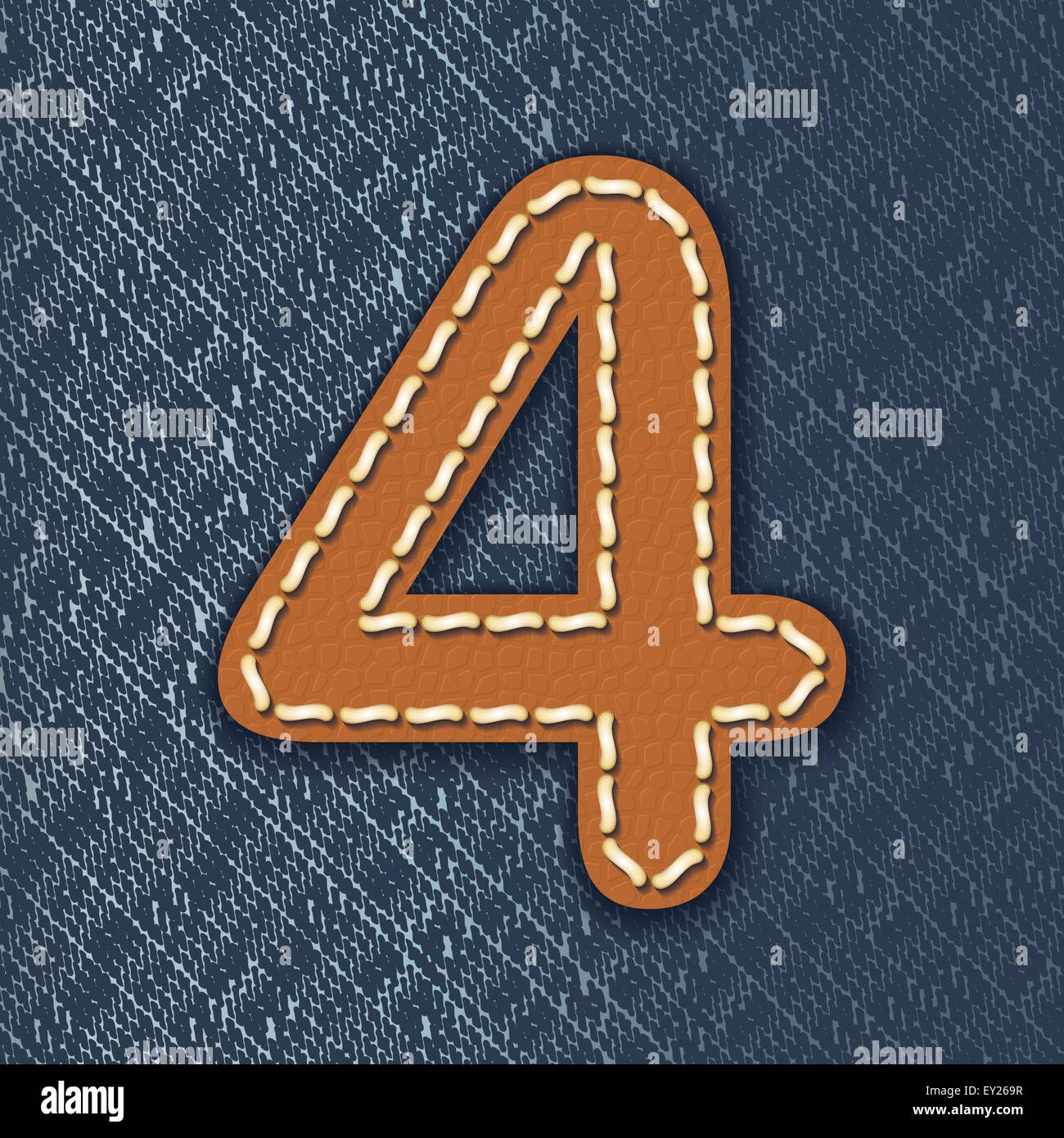 Number 4 made from leather on jeans background - vector illustration ...