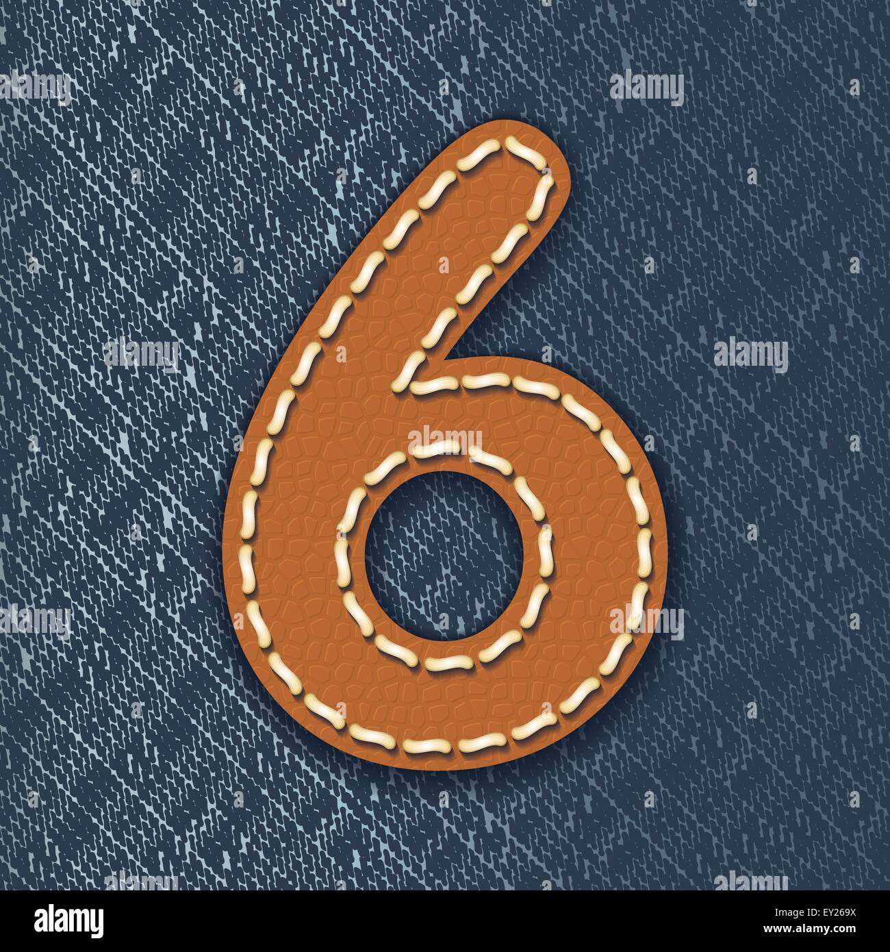 Number 6 made from leather on jeans background - vector illustration ...