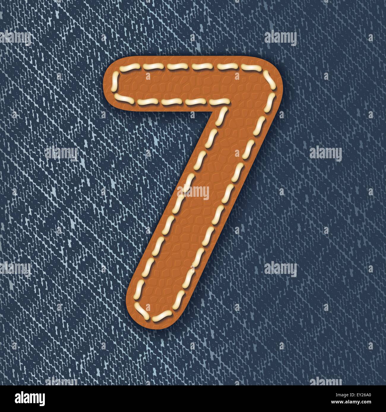 Number 7 made from leather on jeans background - vector illustration ...