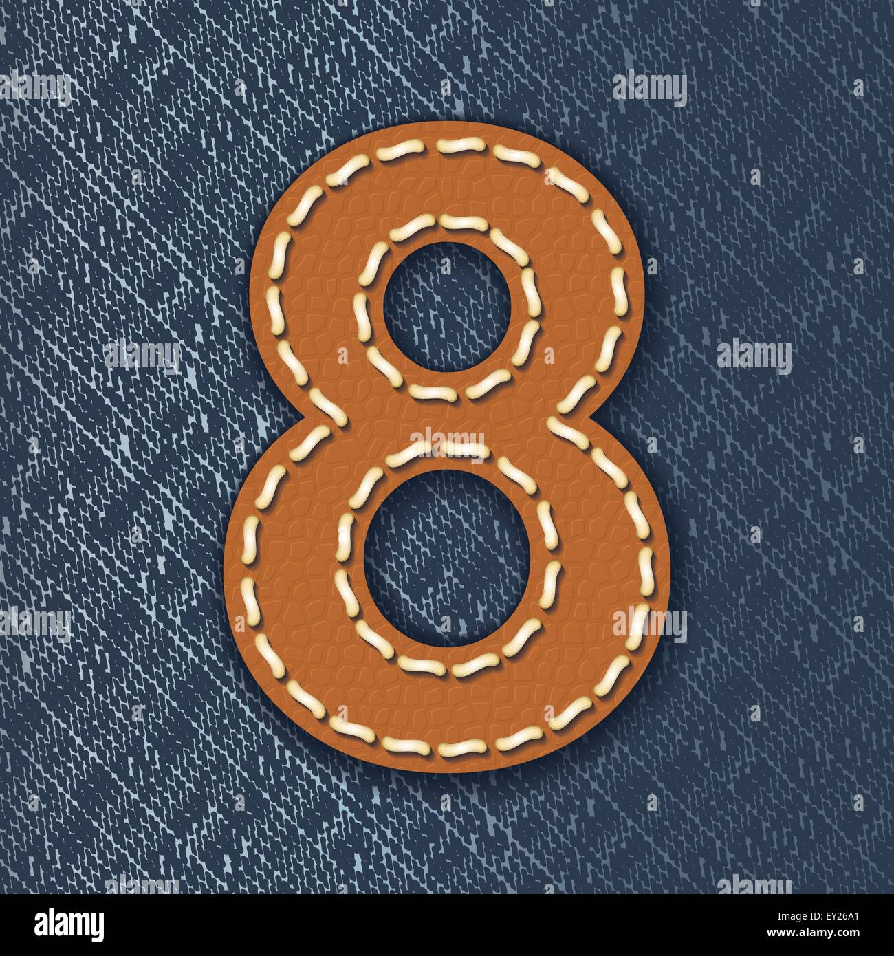 Number 8 made from leather on jeans background - vector illustration ...