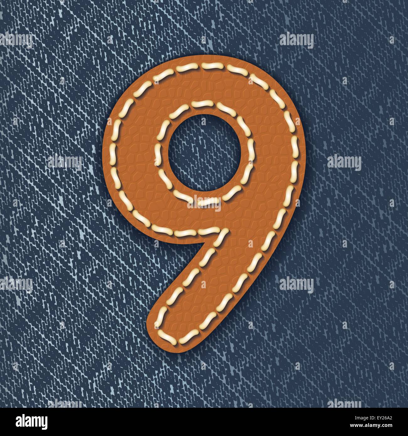 Number 9 made from leather on jeans background - vector illustration ...