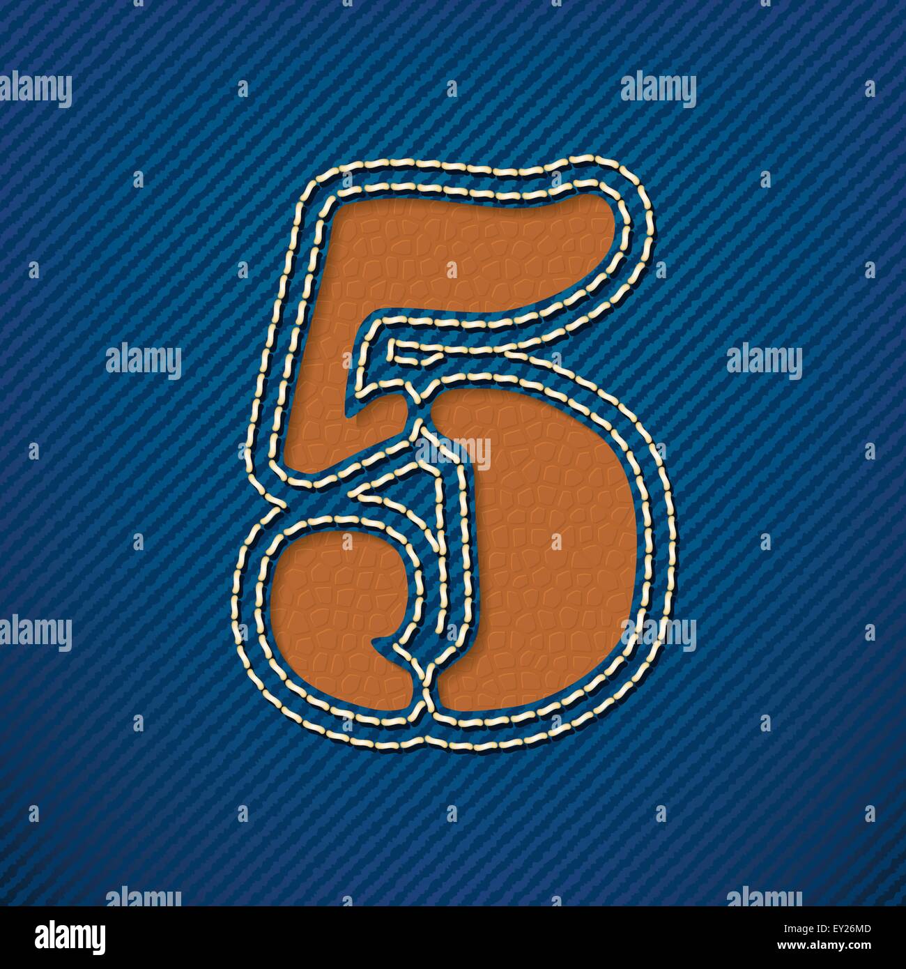Number 5 made from leather on jeans background - vector illustration ...