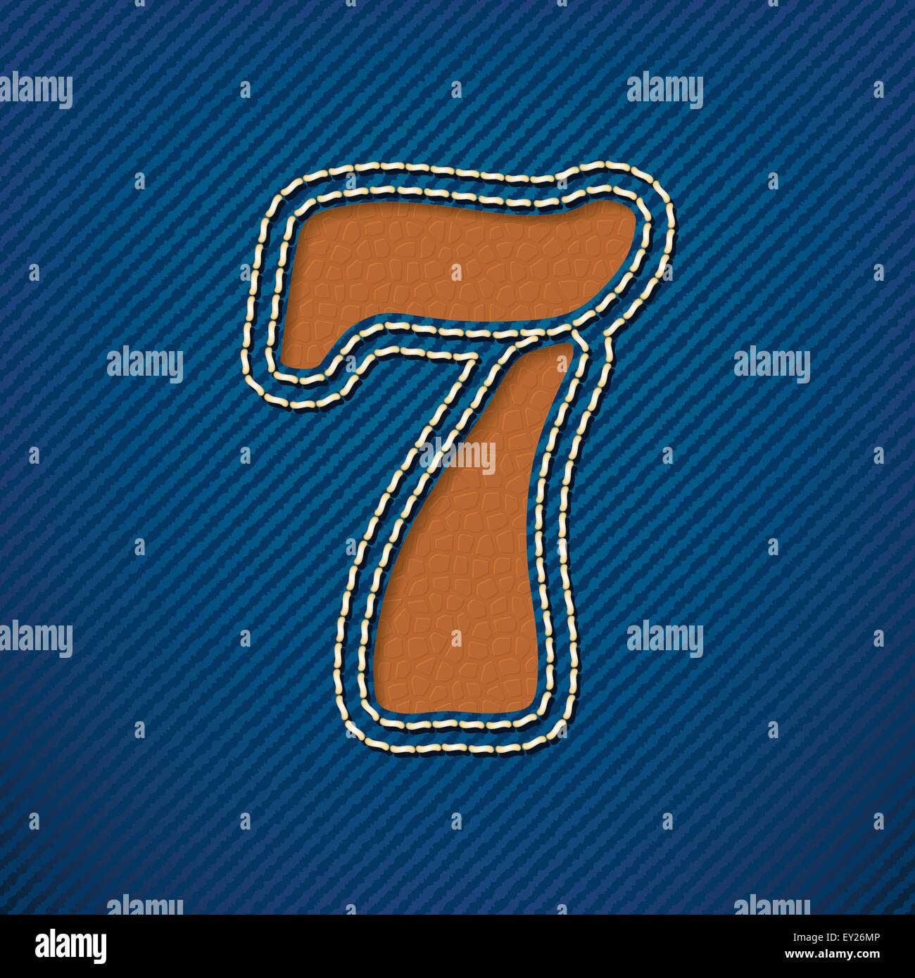 Number 7 made from leather on jeans background - vector illustration ...
