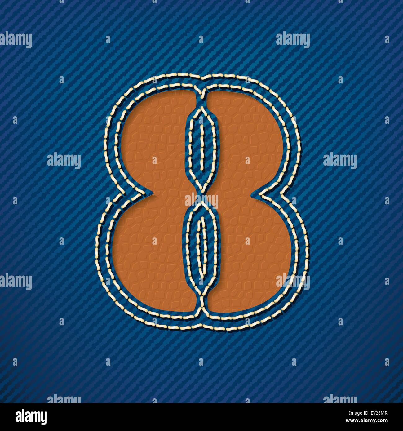 Number 8 made from leather on jeans background - vector illustration ...
